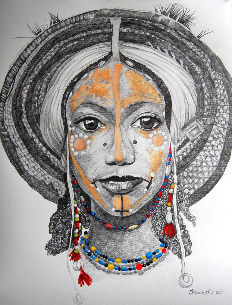 Young man from Wodaabe tribe Drawing by Tatyana Binovska | Saatchi Art