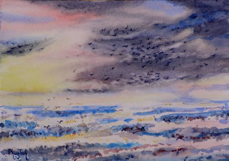 Migration over Ocean Painting by Phong Trinh | Saatchi Art