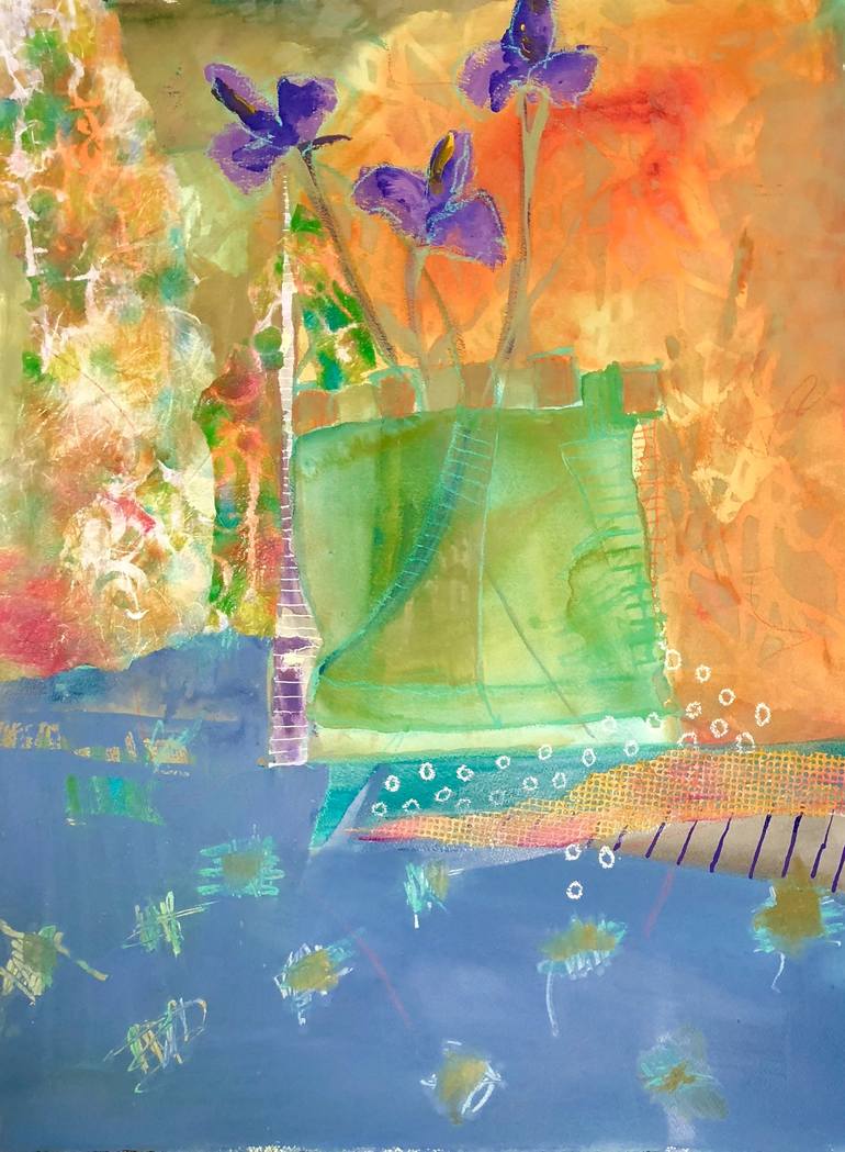 Purple Irises in Crock Painting by Jill Krasner | Saatchi Art