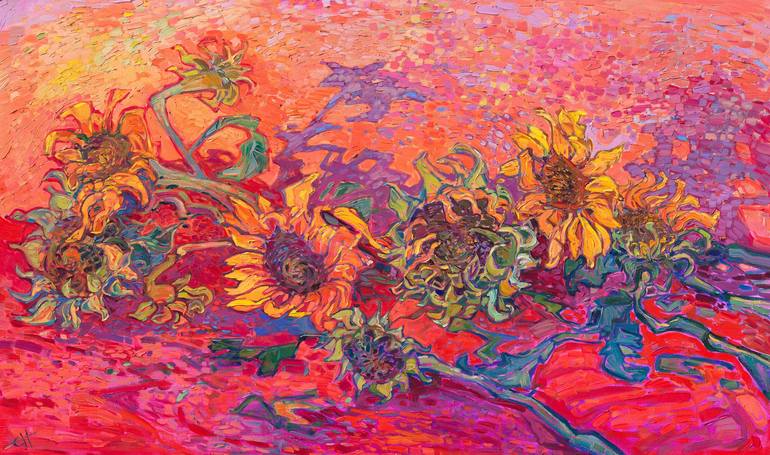 Tumble of Sunflowers Painting by Erin Hanson | Saatchi Art