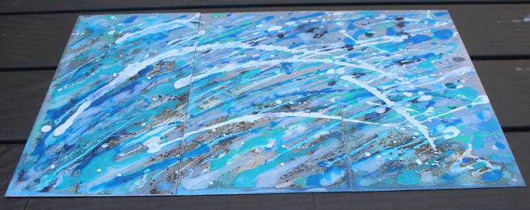 Blue Motion Triptych Painting by Rachel McCullock | Saatchi Art