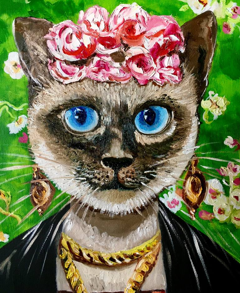 Siamese Cat Frida Kahlo inspired by original portrait. Painting by Olga ...