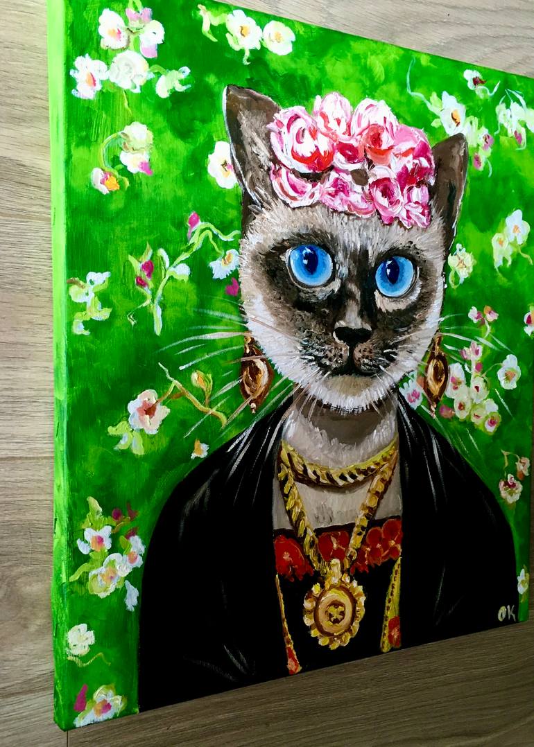 Siamese Cat Frida Kahlo inspired by original portrait. Painting by Olga ...