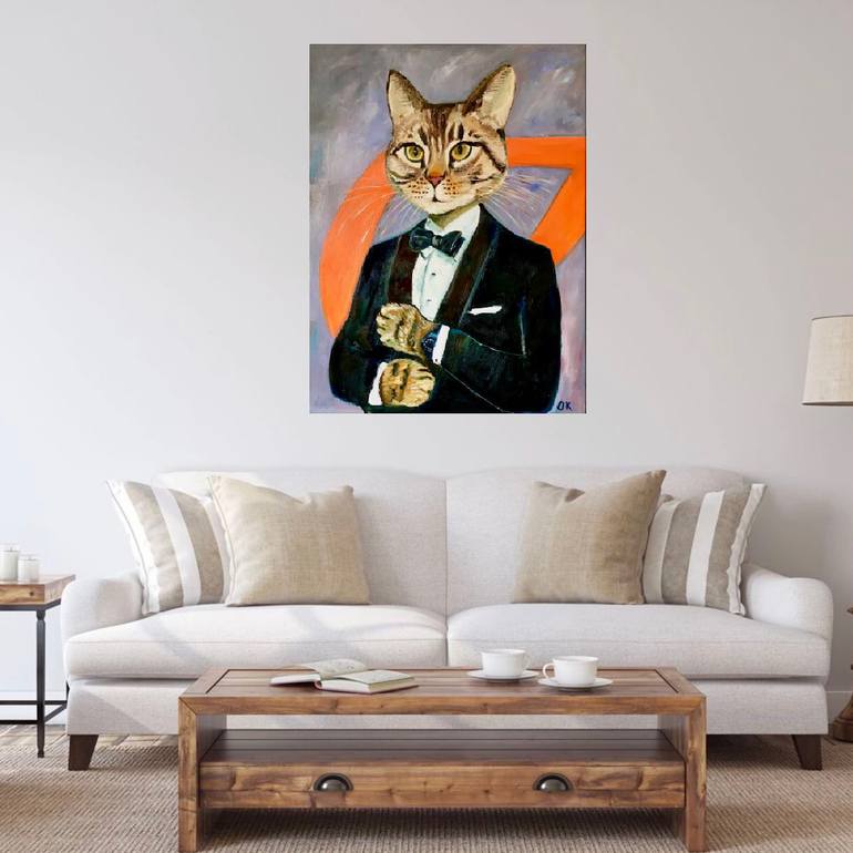 Original oil painting Cat James Bond 007 Painting by Olga Koval ...