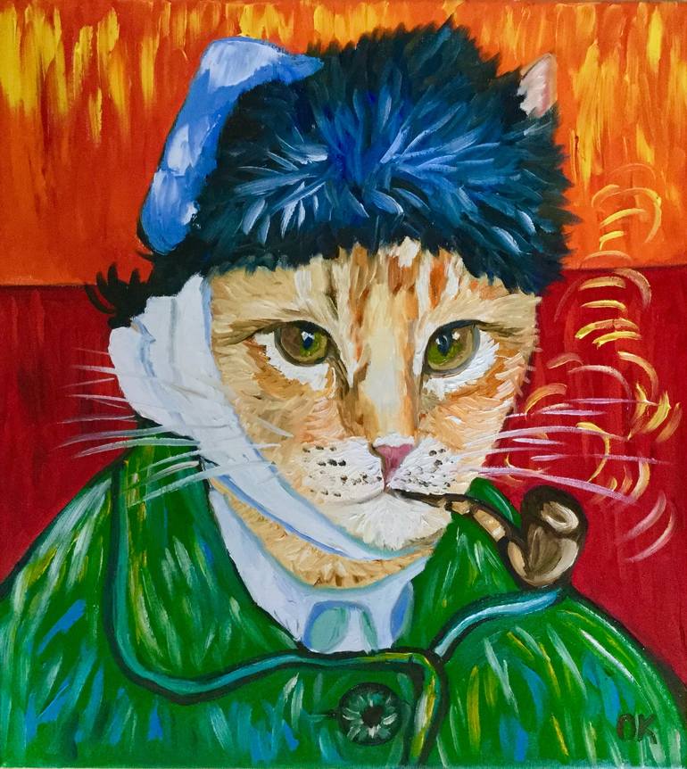 CAT LA VAN GOGH. VERSION OF FAMOUS SELF PORTRAIT OF VINCENT VAN GOGH ...