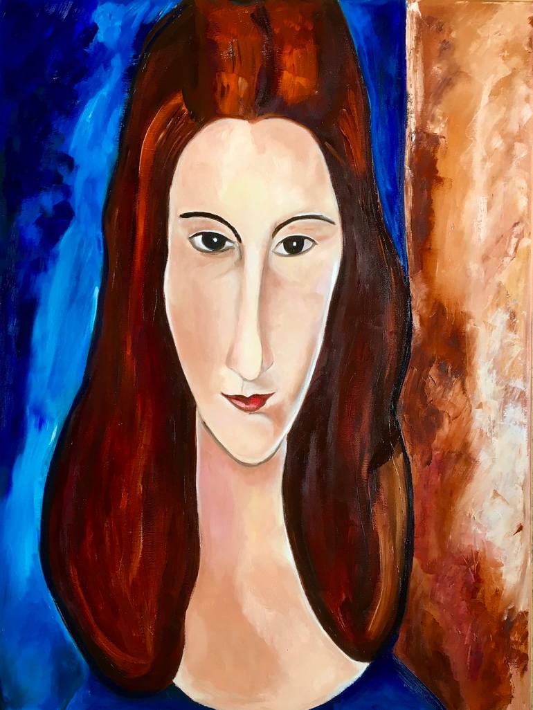 Studying painting of Amedeo Modigliani, portrait of Jeanne Hebuterne ...