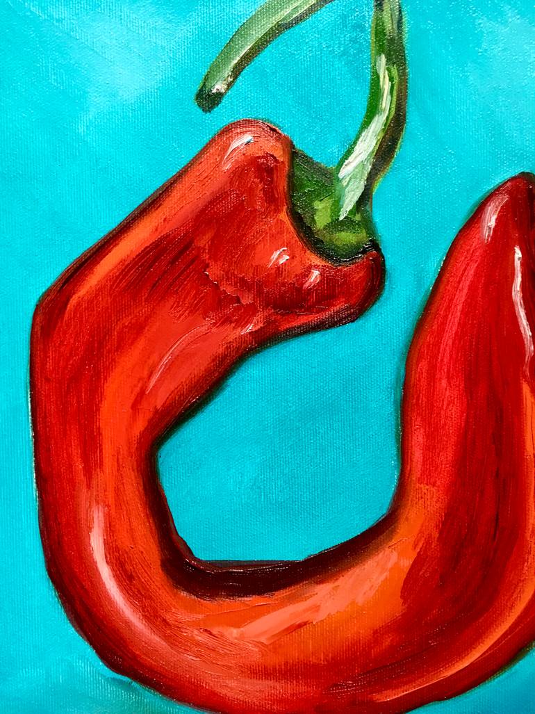 Red Capri pepper on turquoise, still life, artwork for dining room ...