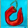 Red Capri pepper on turquoise, still life, artwork for dining room ...