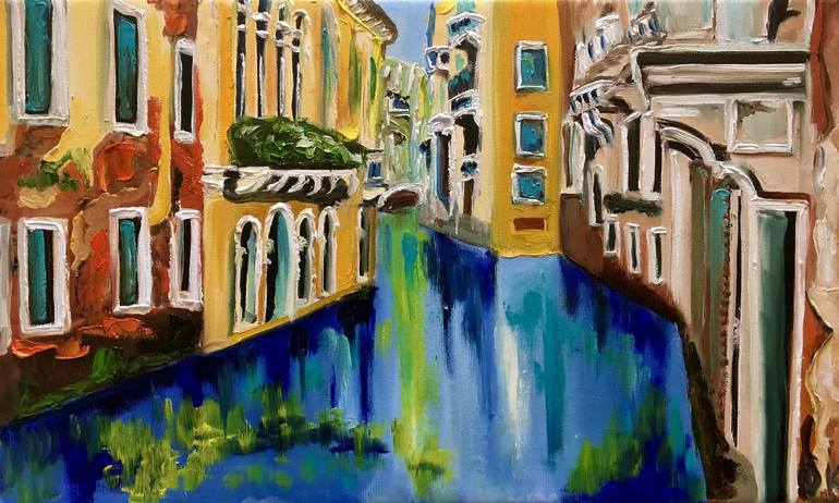 Venice, water reflections, original palette knife artwork, summer ...