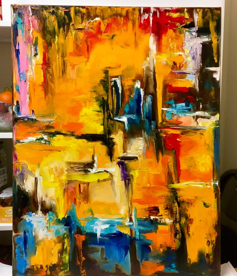 Abstract cityscape, sunset, landscape #1 Painting by Olga Koval ...