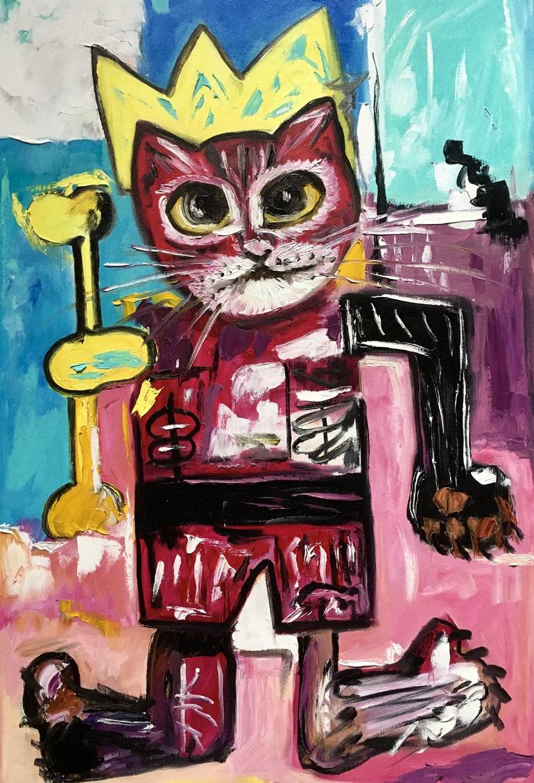 KING CAT IN A CROWN VERSION OF JEAN-MICHELL BASQUIAT Painting by Olga ...