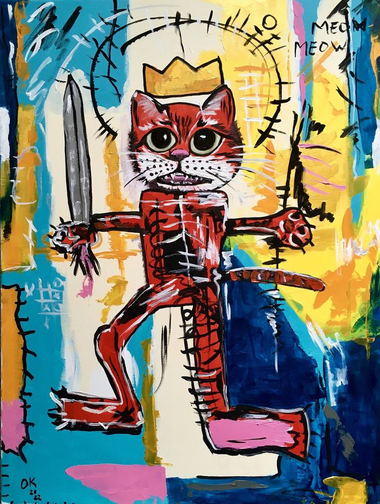 Warrior Red Cat inspired by Jean-Michelle Basquiat Painting by Olga ...
