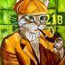 Cat Sherlock Holmes smoking a pipe near 221B Baker Street Painting by ...