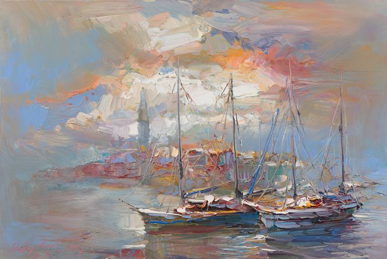 Boats by Andrey Figol Painting by Ukraine Kiev Art Gallery Gnome Guests ...