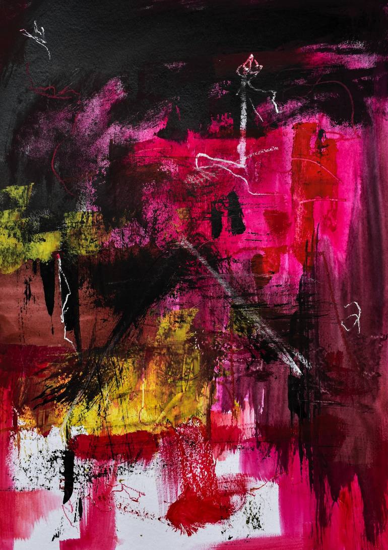 Radiant Fusion in Crimson Embrace Painting by David Rabie | Saatchi Art