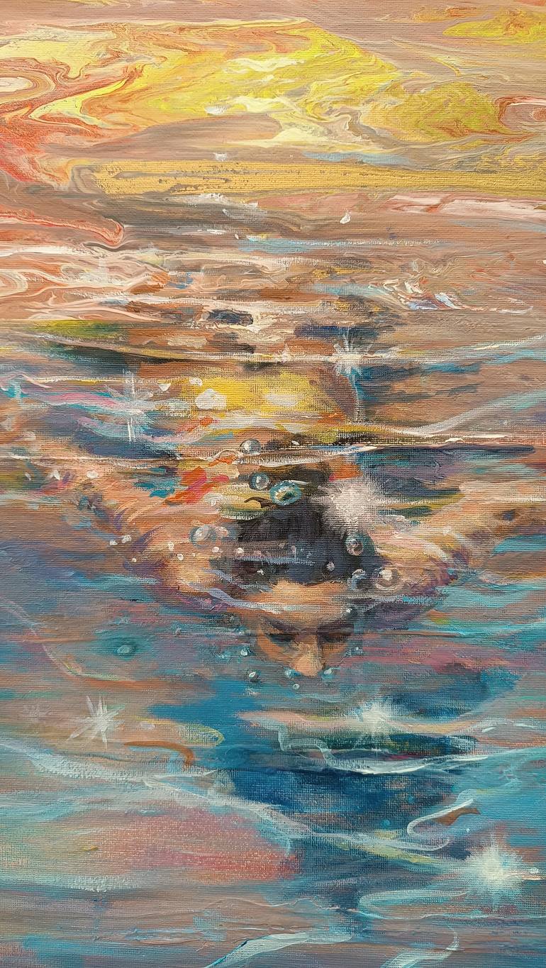 Underwater - Swimmer Painting Painting by Olga Lomax | Saatchi Art