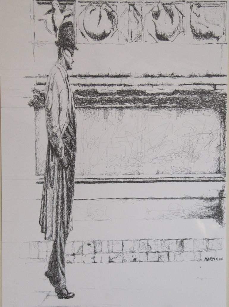 The artist walking Drawing by Marco Caroli | Saatchi Art