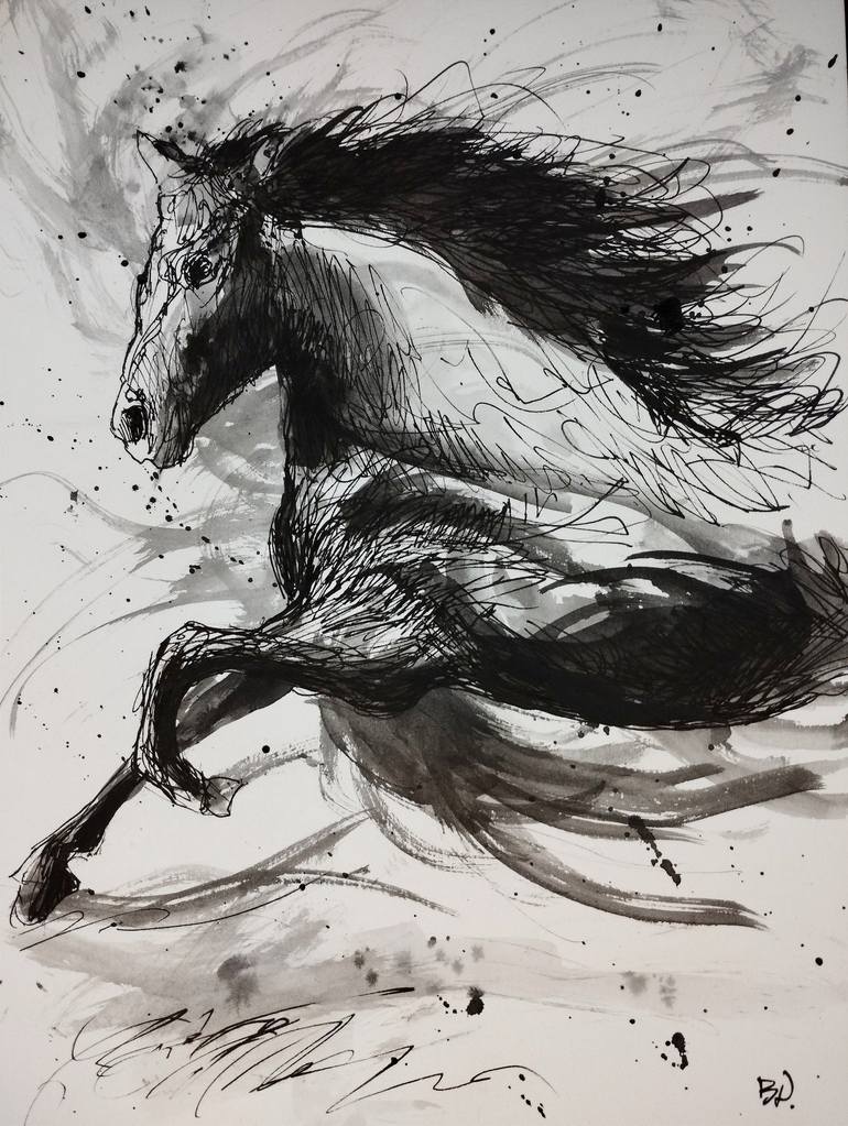 Wild Mustang Painting by Richard Biro | Saatchi Art