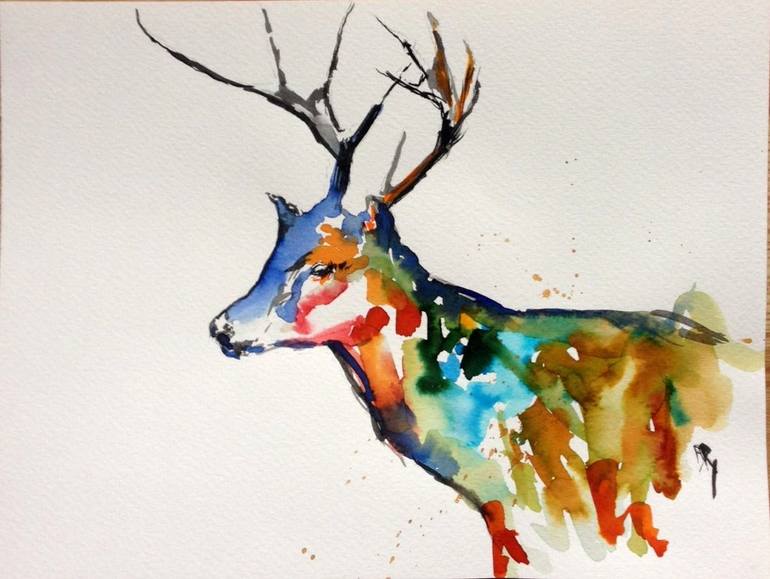 The deer... Painting by Richard Biro | Saatchi Art