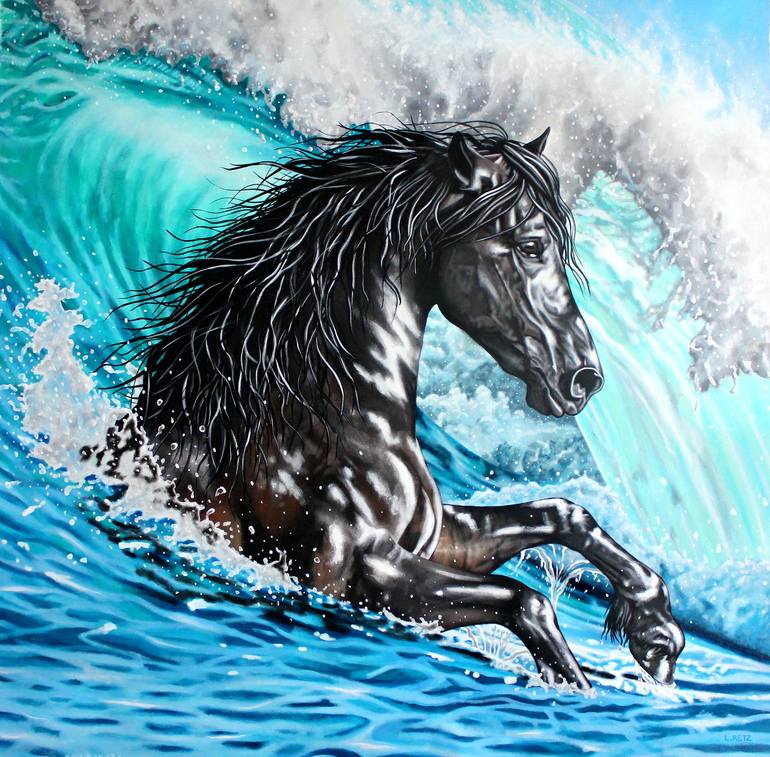 Shetan - The Black Stallion Painting by Laural Retz | Saatchi Art