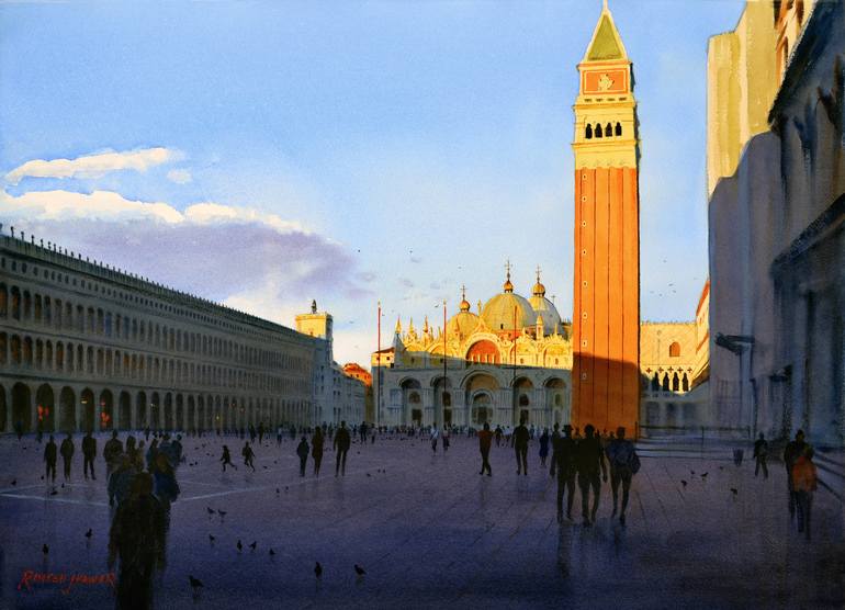 Fleeting light, Piazza San Marco, Venice Painting by Ramesh Jhawar ...