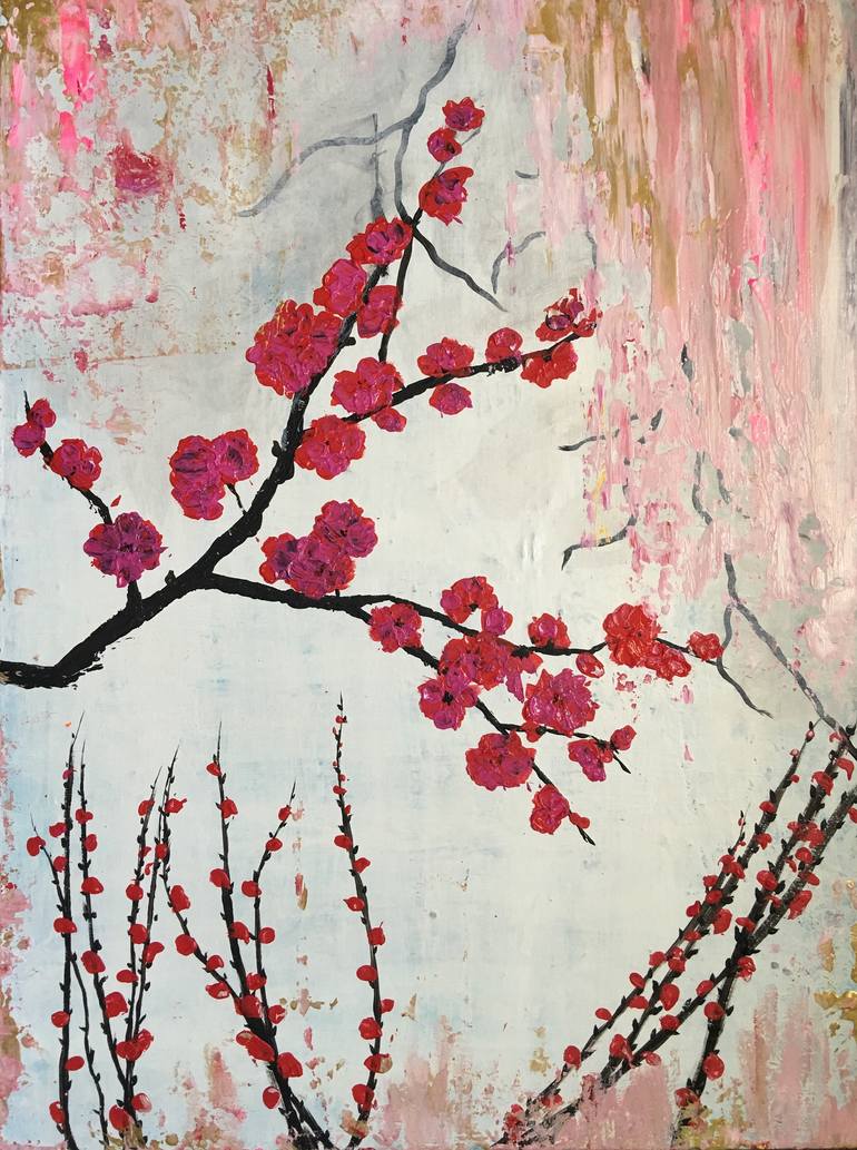 Spring fever - impressionistic floral pink and red Painting by Henrieta ...