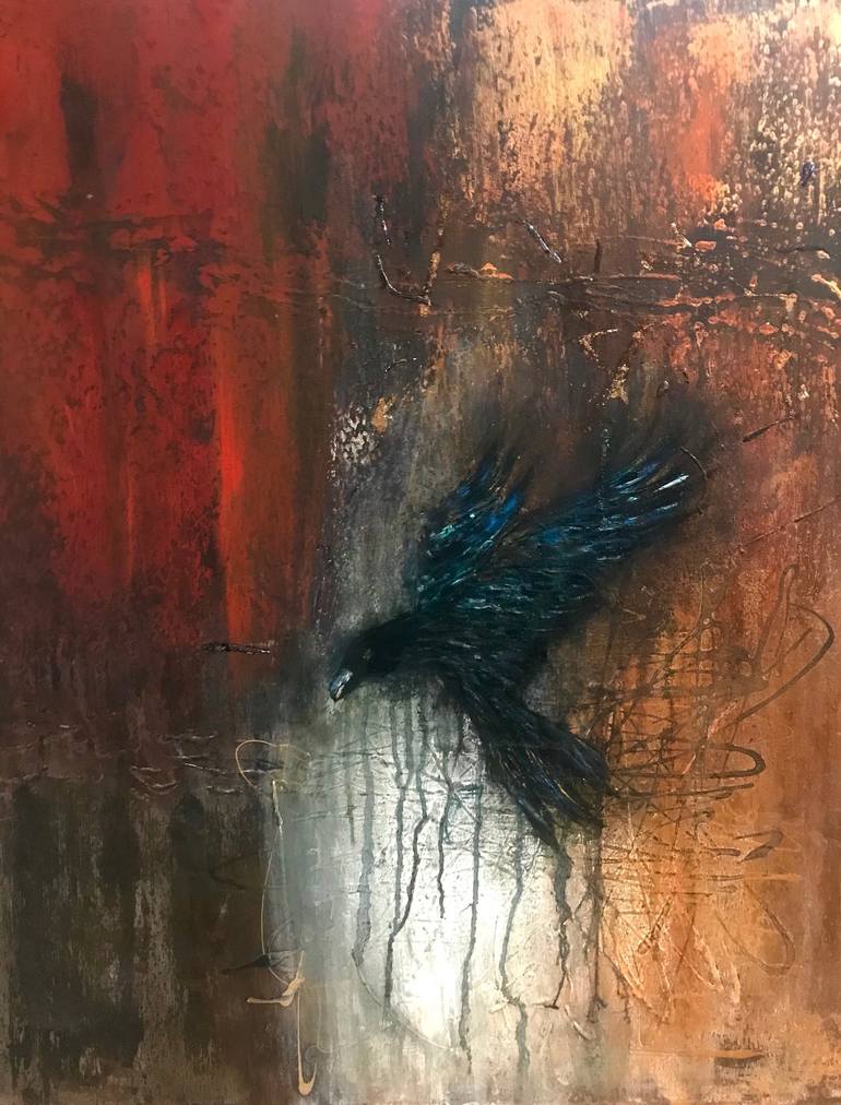 Large abstract raven painting Painting by Henrieta Angel | Saatchi Art