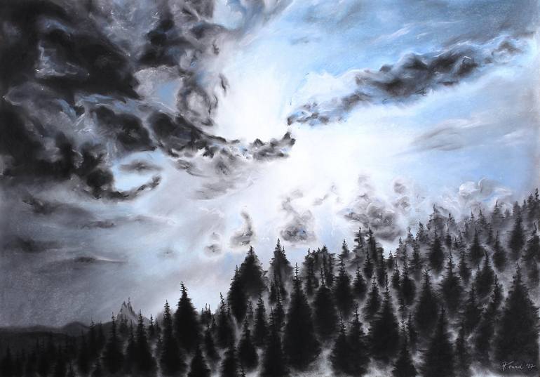 Fir Forest at Dawn Drawing by Alexander Fund | Saatchi Art