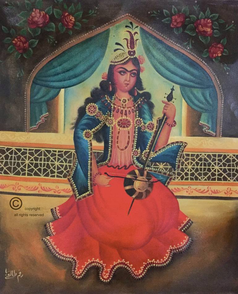 Woman playing the kamancheh Drawing by M a r y K i a n | Saatchi Art