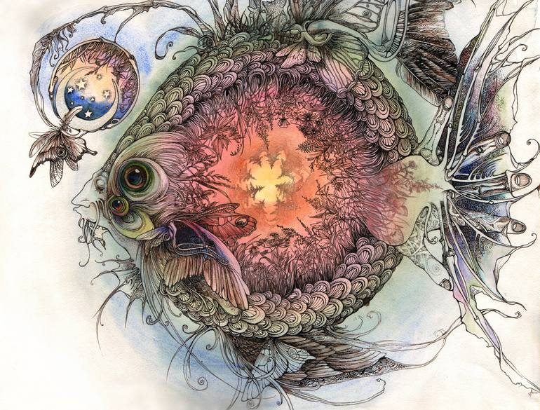 Magic Fish Drawing by Anna Oparina | Saatchi Art