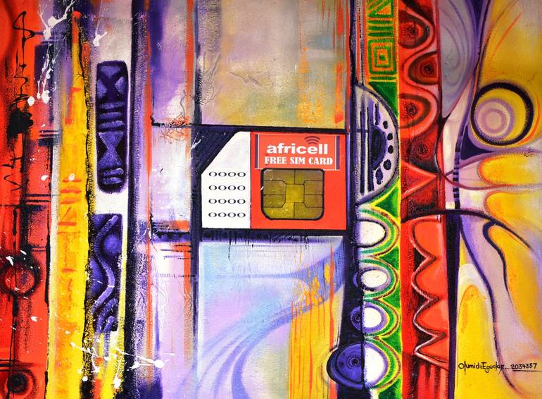sim card-africell Painting by OLUMIDE EGUNLAE | Saatchi Art