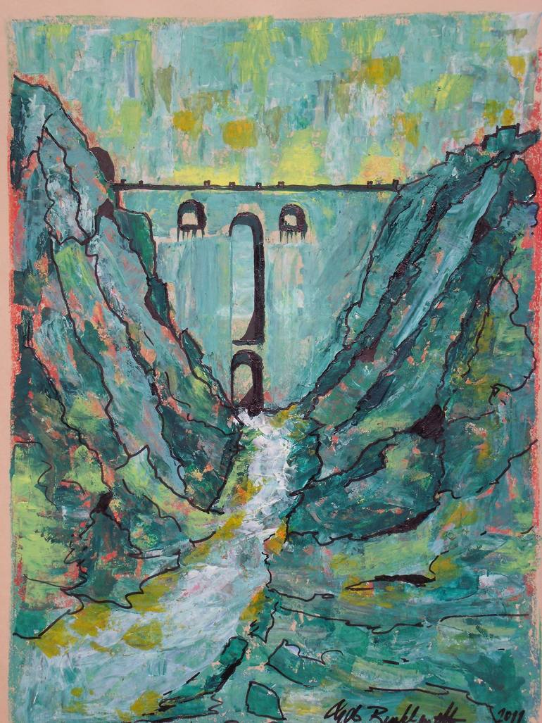 Ronda bridge green Drawing by Udo Burkhardt | Saatchi Art