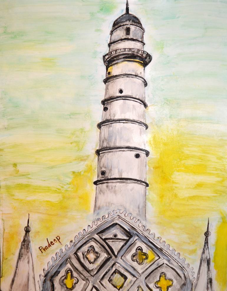 Dharahara: A Historical Tower of Nepal Painting by Pradeep Gautam ...