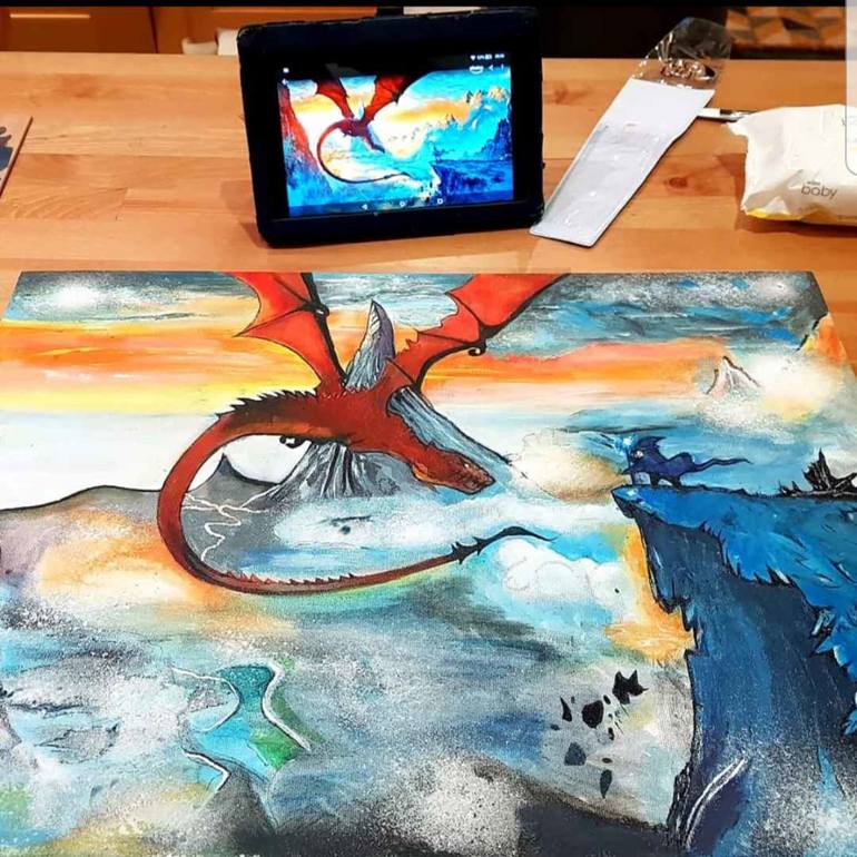 Dragon vs wizard Drawing by Kirsty Weightman | Saatchi Art