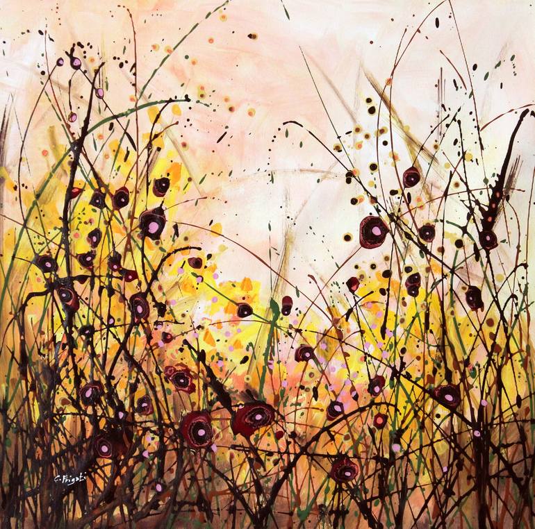 Sweet Cherries - Original abstract floral painting Painting by cecilia ...
