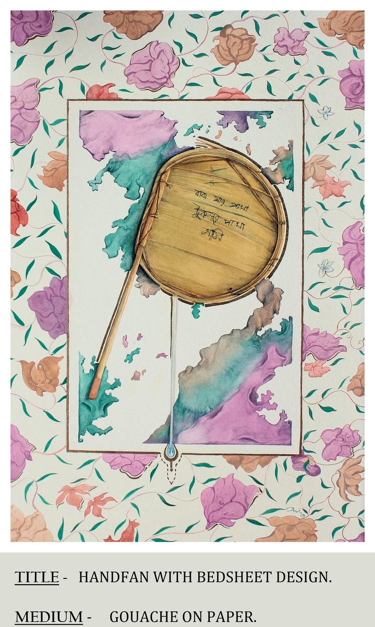 Handfan with Bedsheet Design Painting by Avishek Chatterjee | Saatchi Art