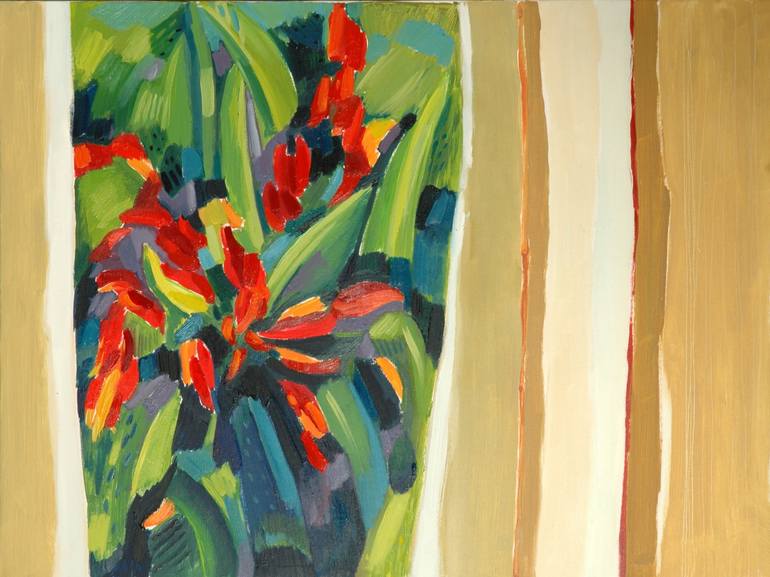 Behind the Window, Red Blossom Painting by Olia Ristic | Saatchi Art
