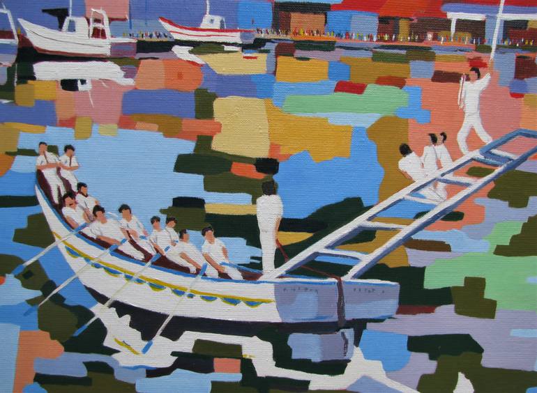 Jousting in Sète Painting by Le Junter Jean-Noël | Saatchi Art