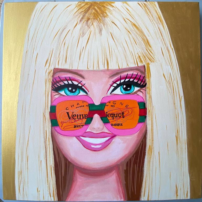 BARBIE PEEK-A-VEUVE Painting by Dominique Steffens | Saatchi Art