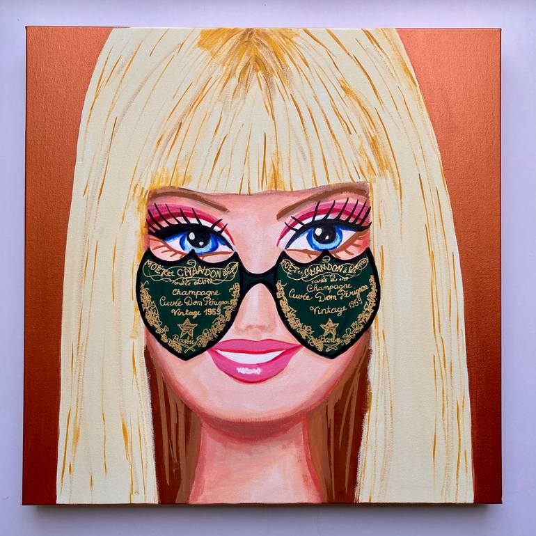 BARBIE PEEK-A-VEUVE Painting by Dominique Steffens | Saatchi Art