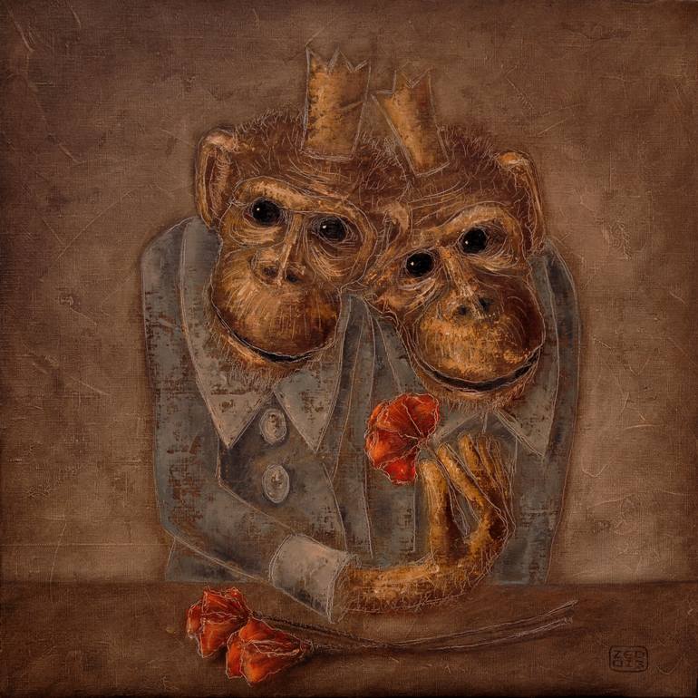 Love and Monkeys. Painting by Eduard Zentsik | Saatchi Art