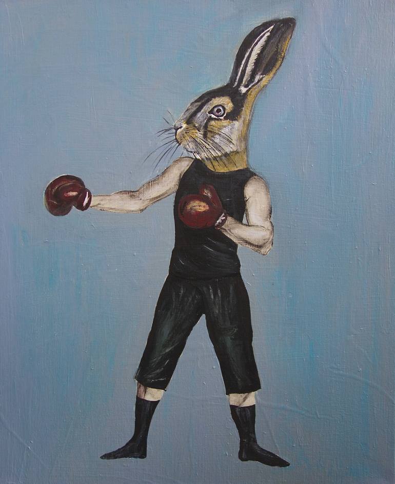 Boxing Hares II/II Painting by Suzanne van Hal | Saatchi Art