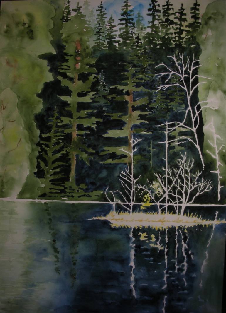Mountain Lake Reflections 2 Painting by Carl Buttke | Saatchi Art