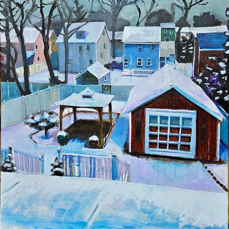 Bertram Terrace Backyard Winter Painting by Shelton Walsmith | Saatchi Art
