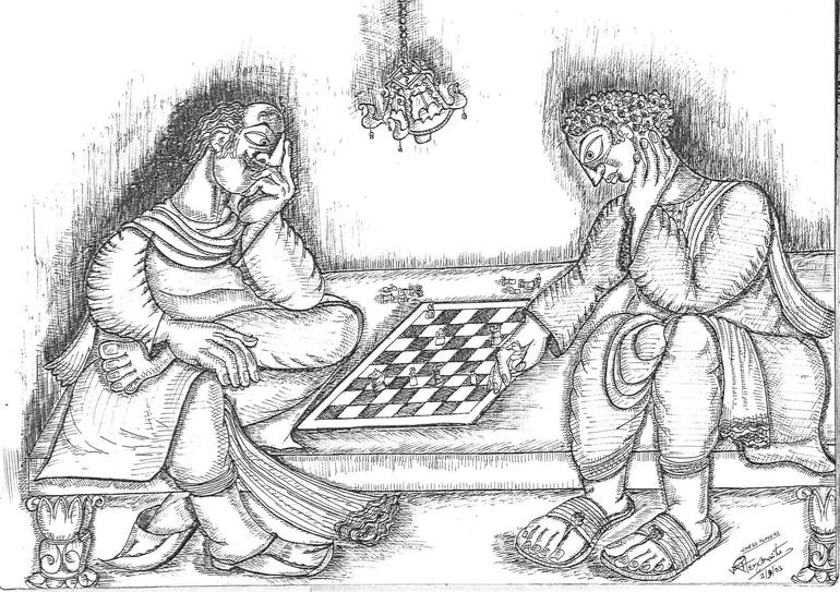 The Chess Players Drawing by Riten Maitra | Saatchi Art
