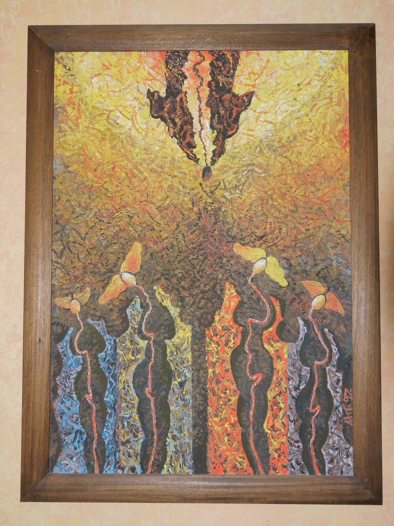 Ladies watching Icarus Falling Painting by Tone Habula | Saatchi Art