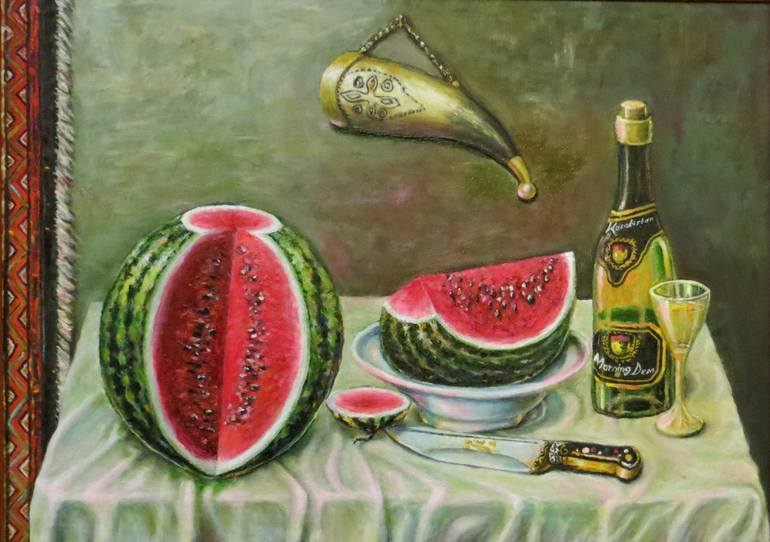 Still Life with W.melon Painting by Kazım Çalışır | Saatchi Art