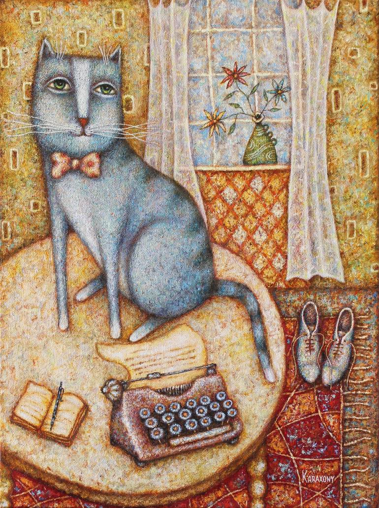 Hemingway's Cat Painting by Oleg Khamoukov | Saatchi Art