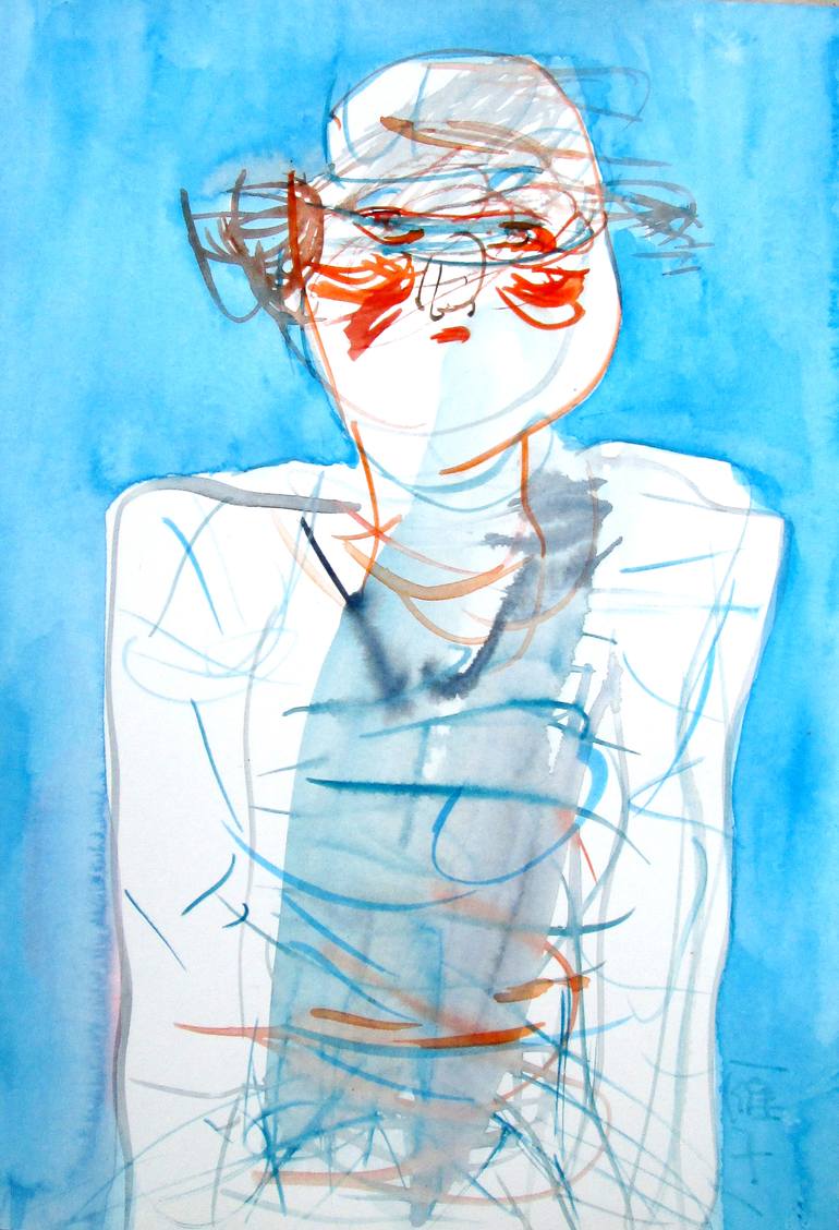 kid portrait, boy portrait, baby portrait, watercolour, ink, blue ...