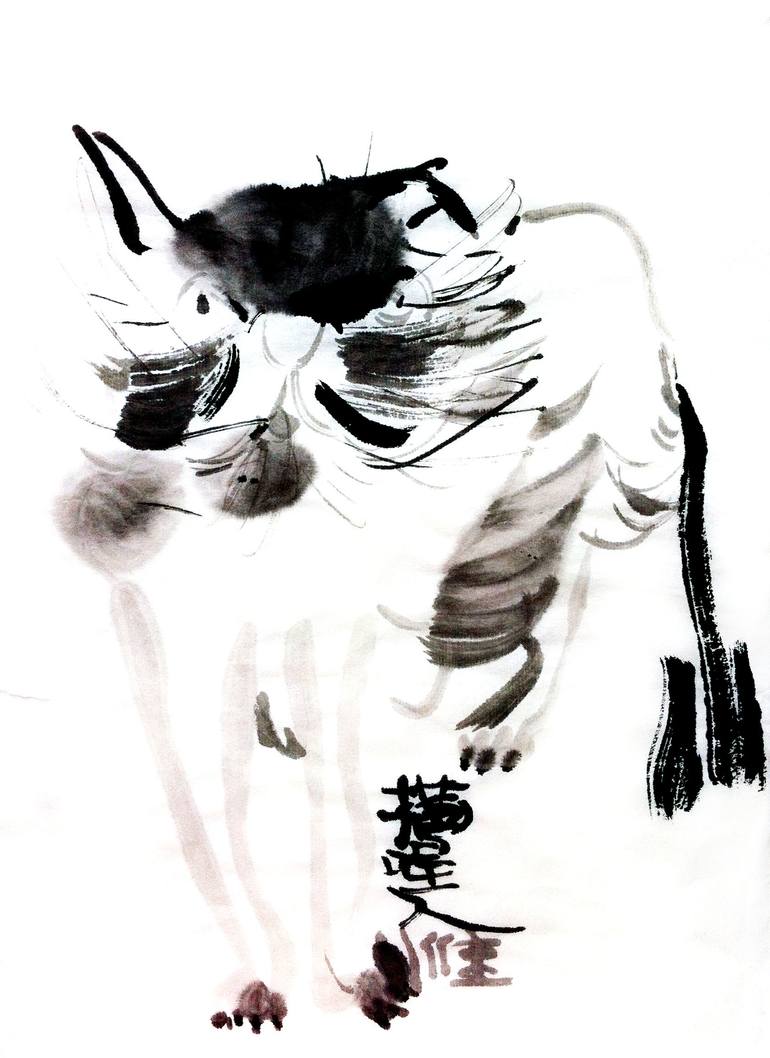 Original cat painitng Original pet drawing Aniamls ink painting Fine ...
